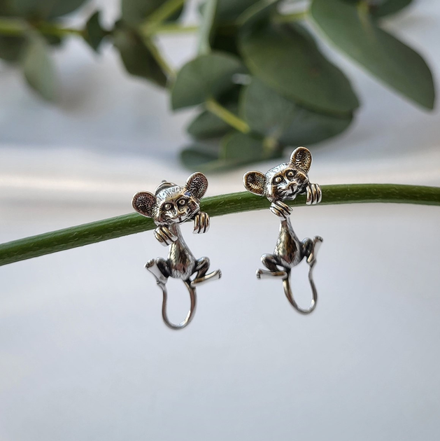 Серебряные серьги гвоздики Мышонок без камней серебро 925 22498 3.40г ...