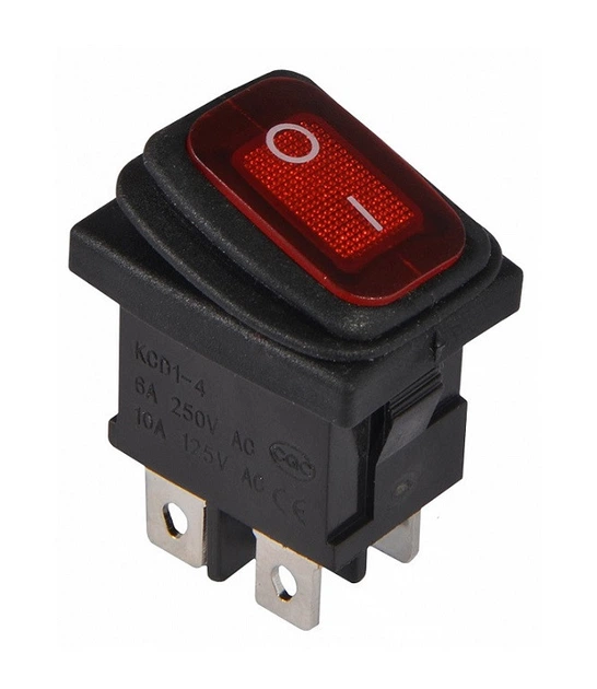 Переключатель KCD1-4-201WN R/B 220V 1 клавиша красная с подсветкой ...