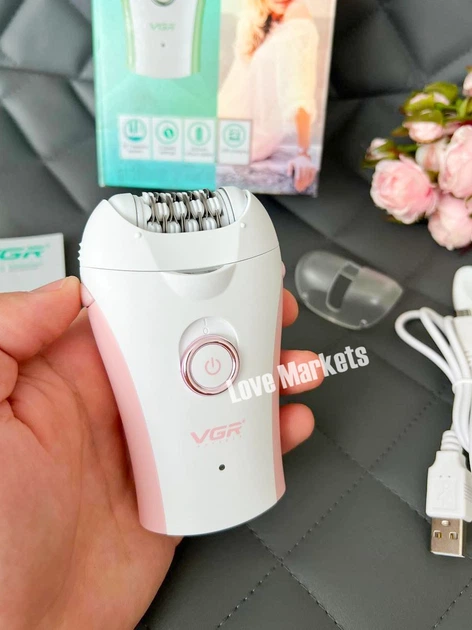Женский компактный беспроводной эпилятор VGR V-705 для ног и зоны бикини с подсветкой розового ...