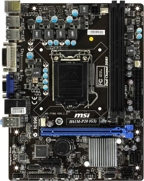 Материнська плата MSI H61M-P20 (G3) (H61M-P20) (s1155, Intel H61, Micro ...