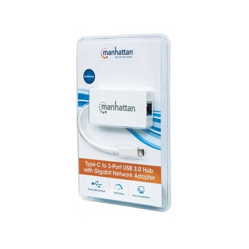 Концентратор USB Hub Manhattan 507608 Type-C Hub 3-port USB3.0/RJ45 GE ...