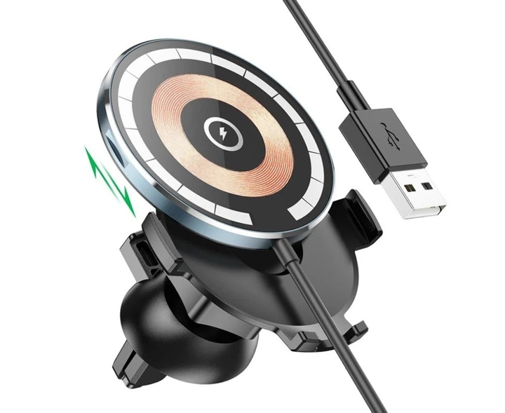 Автодержатель магнитный с беспроводной зарядкой HOCO CW42 для воздуховода – фото, отзывы ...