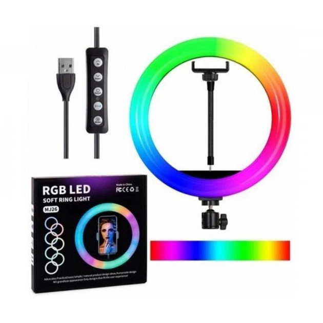 Кольцевая светодиодная лампа RGB MJ-26см черная с держателем для телефона – фото, отзывы ...
