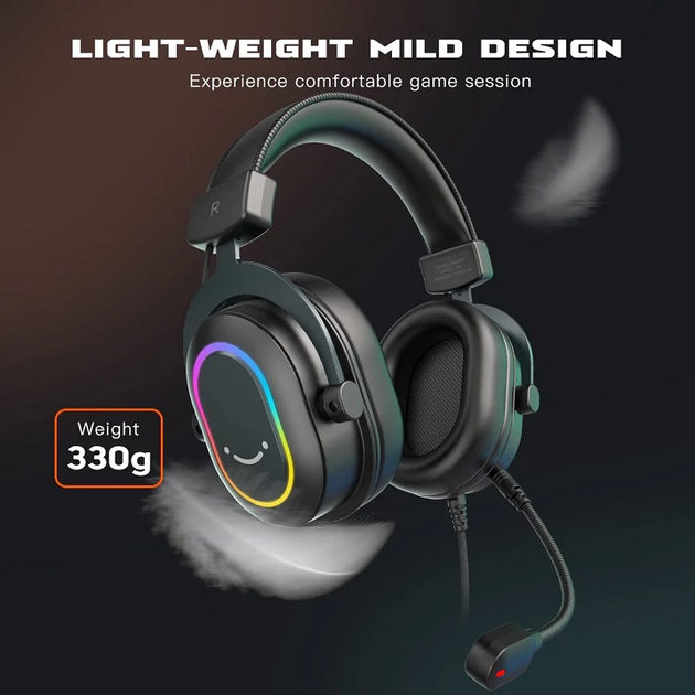 Fifine H6 USB наушники со съемным микрофоном, RGB подсветкой - Розовый ...