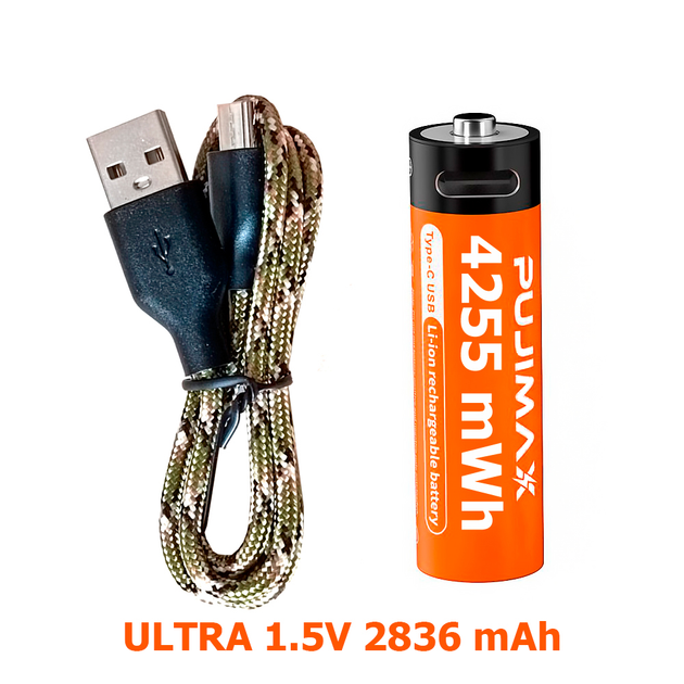 Аккумулятор 4255mWh (2600 mAh) Li-Ion 1.5V AA PUJIMAX EXTRIME USB-C ...
