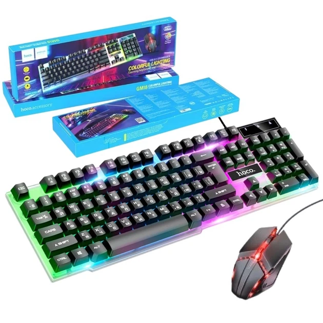 Игровая клавиатура и мышка настольная Hoco GM18 проводная светящаяся ...