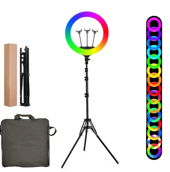Профессиональная кольцевая LED лампа MJ-56 RGB 56см/80 Вт Штатив + 3шт ...