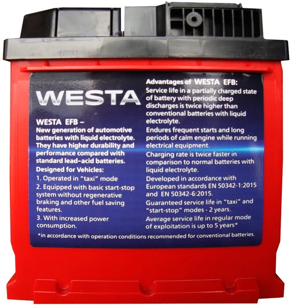 Автомобільний акумулятор WESTA 6CT-63 А (1) RED EFB – фото, відгуки ...