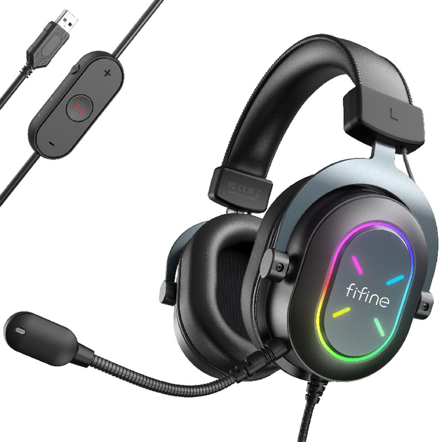 Fifine H6X USB наушники со съемным микрофоном, RGB подсветкой ...