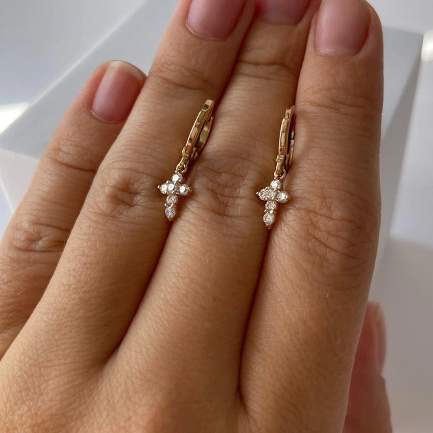 Серьги позолота Xuping Маленький крестик подвеска с камнями Золото 22 ...