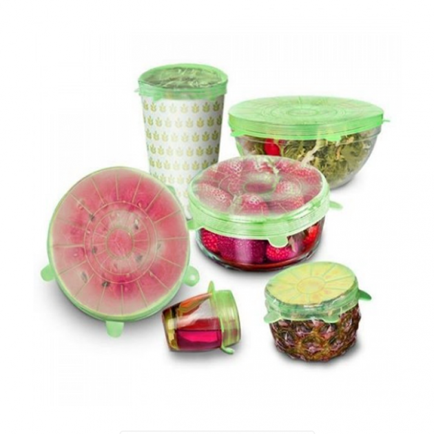 Набір силіконових кришок для посуду 6 шт універсальні Зелений фото отзывы характеристики в