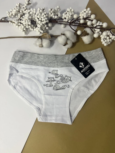 Натуральные хлопковые трусики с утяжкой живота Котята слипы белые ANTTIFU-AБ141-S от продавца ...