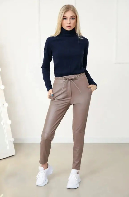Теплые женские штаны Fashion из экокожи на меху 48 мокко – Брендовая ...