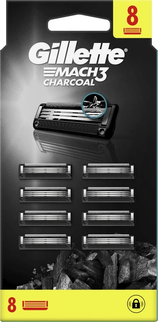 Змінні картриджі для гоління (леза) чоловічі Gillette Mach3 Charcoal 8 ...