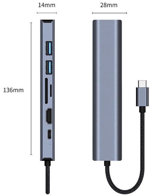 USB-хаб Dynamode 7-в-1 USB-C to HDTV 4K/30Hz, 2хUSB3.0, RJ45, USB Type ...