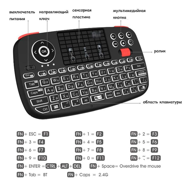 клавиатура с тачпадом и подсветкой BauTech I4 mini Bluetooth/USB Черный ...