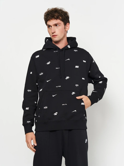 Худі чоловіче Nike M Nk Club+ Bb Po Hoodie Aop FB7434-010 L Black/White ...