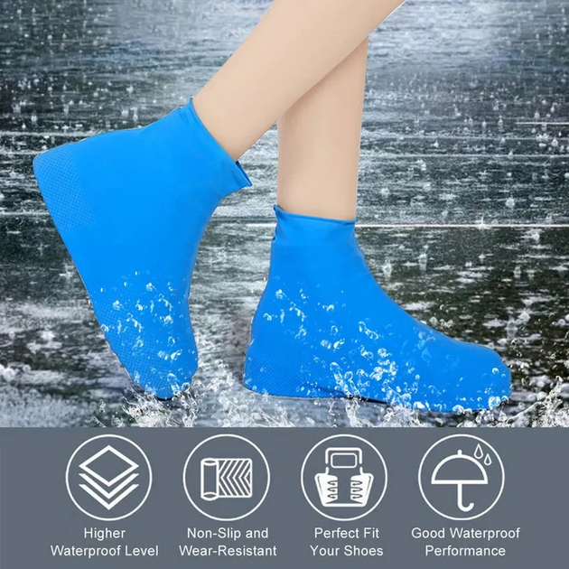Резиновые чехлы на обувь Бахилы многоразовые водонепроницаемые Blue, L ...