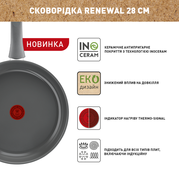 Сковорода Tefal Renewal 28 см керамическое покрытие (C4260643) – купить ...