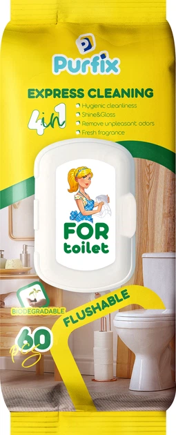 Господарчі вологі серветки для догляду за унітазом PURFIX 60 шт ...