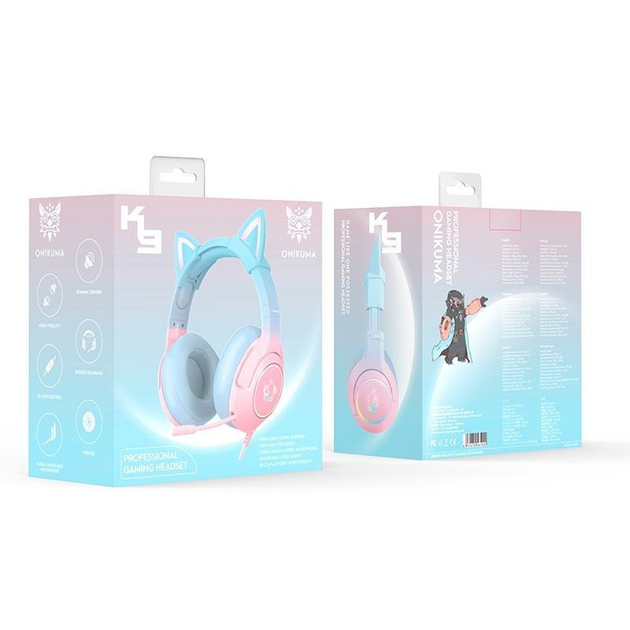 Наушники с ушками кошки проводные ONIKUMA Gaming CAT RGB K9 Blue/Pink ...