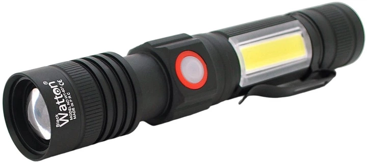 Фонарь ручной Watton WT-601 P50 + 16 SMD COB 2+2 режима Zoom 18650/2400 mAh IP40 USB Type-C ...