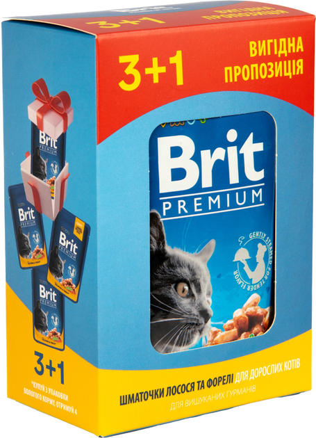 Упаковка вологого корму "3+1" для кішок Brit Premium Cat pouch з ...
