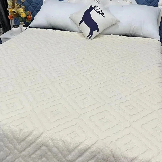 Плед Євро пухнастий Koloco Великий Ромбік 200 х 220 см 37398 Айворі фото відгуки