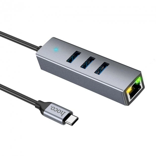 Адаптер Hoco HB34 (Type-C to RJ45 1Gbit Ethernet +3*USB3.0) Grey – фото ...