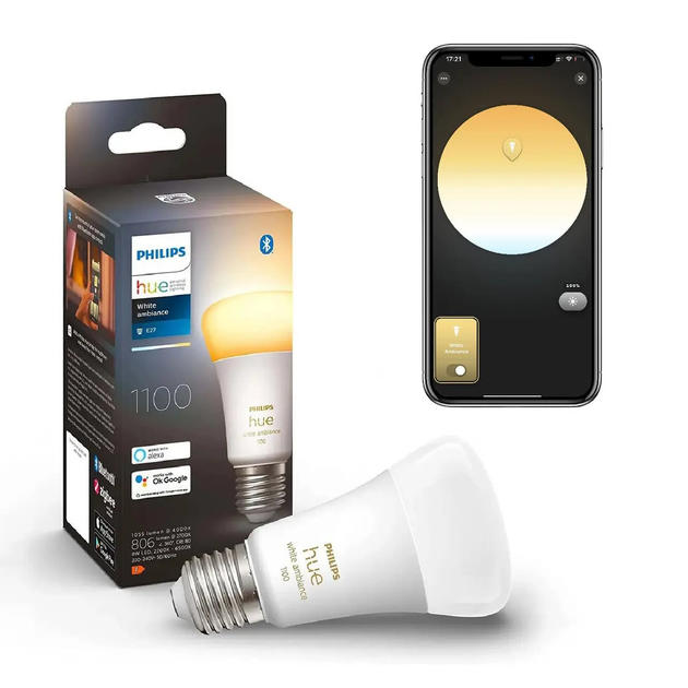 Умная светлодиодная LED лампочка Philips Hue E27 White Ambiance 1100лм ...