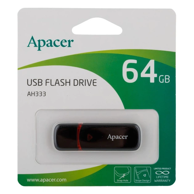 Флешка (флеш пам'ять USB) Apacer AH333 64 GB Чорний – фото, відгуки ...