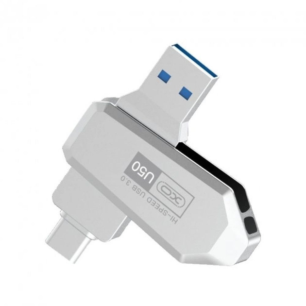 Флешка (флеш память USB) Type-C XO U50 USB 3.0+Type C 128 GB Стальной ...