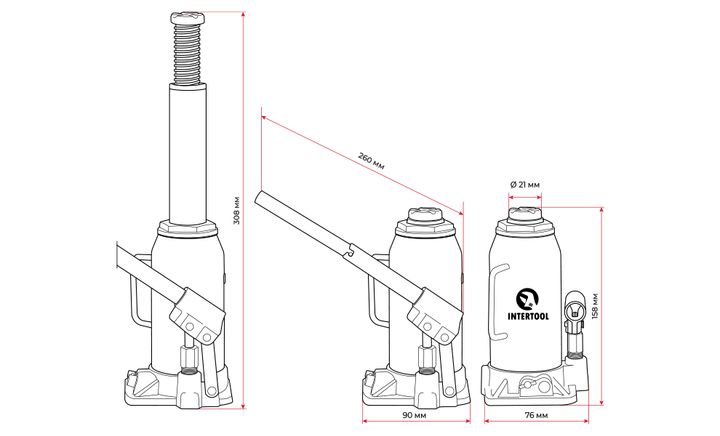 R̲O̲Z̲E̲T̲K̲A̲ | Домкрат "стовпчик" одноштоковый 2т, у пластиковому кейсі INTERTOOL GT0051 від ...
