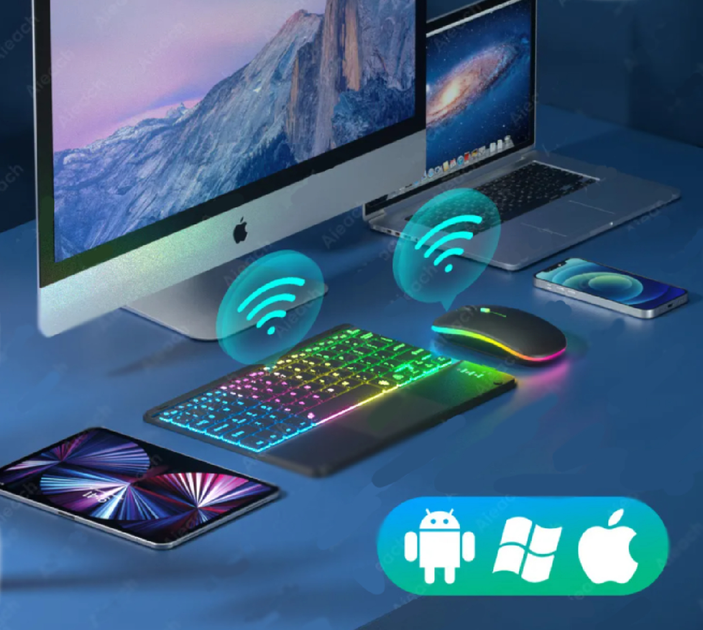 Бездротова Bluetooth-клавіатура + мишка з RGB підсвічуванням та ...