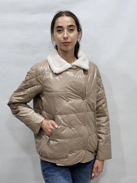 Куртка на синтепоні обробка еко овчина довжина 63 см 54 колір капучіно ...