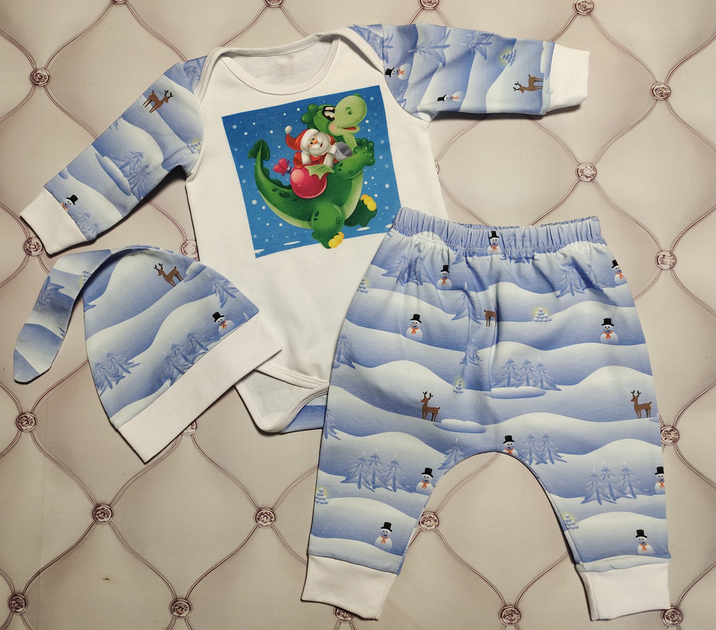 Костюм детский новогодний Санта и Дракоша 80 см голубой с белым от ...