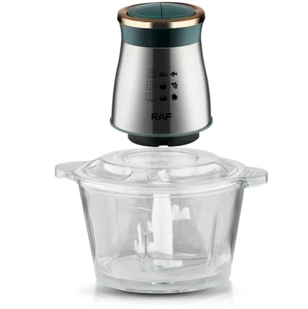Електричний подрібнювач зі скляною чашею RAF R.7040 800 Вт 2 л, Блендер чоппер кухонний для ...