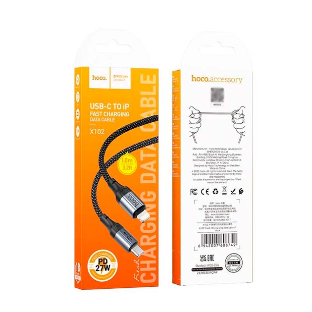 Кабель зарядки Hoco X102 (PD27W) (1M) для Type-C to Lightning для Тайп ...