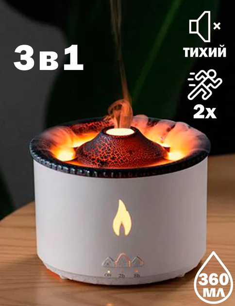 Увлажнитель воздуха Диффузор Ночник Вулкан Белый 3в1 360 мл 2 режима с ...