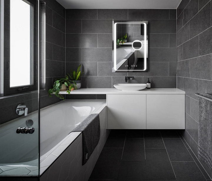 LED-зеркало 60x70см, с тремя сенсорами, часами, подогревом и линзой с ...