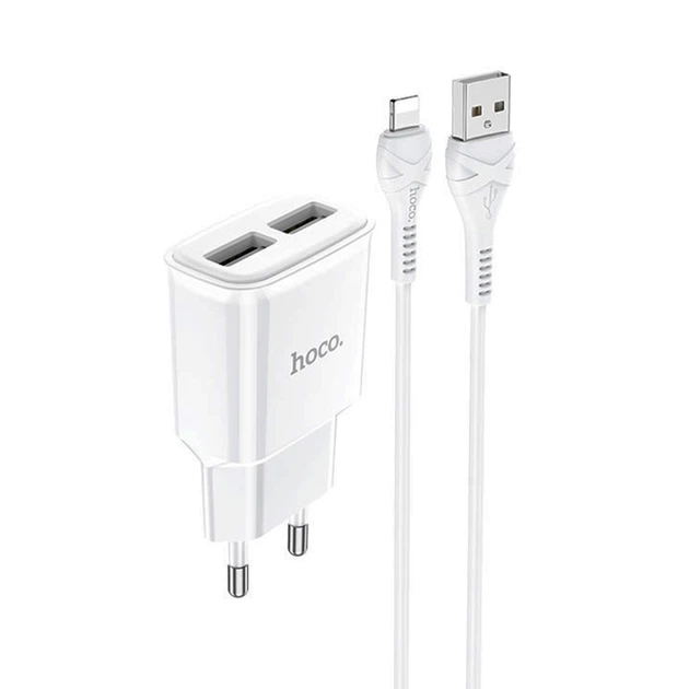 Сетевое зарядное устройство Hoco C88A на 2 USB с кабелем Lightning ...