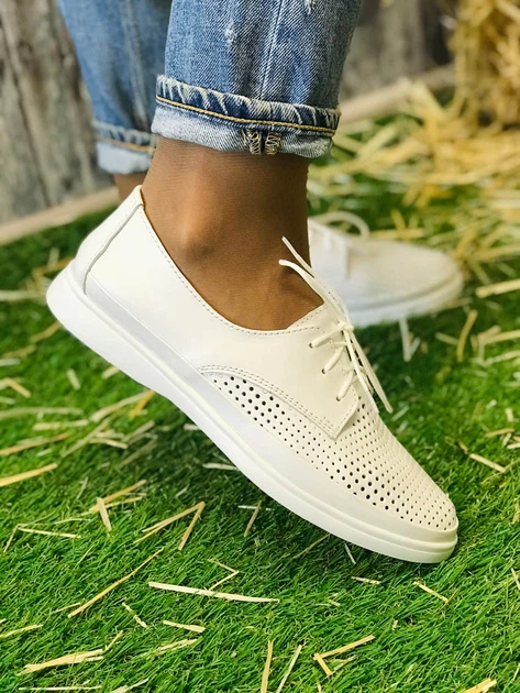 Жіночі білі шкіряні кеди з перфорацією Prellesta 1188-05 37 Білий от ...