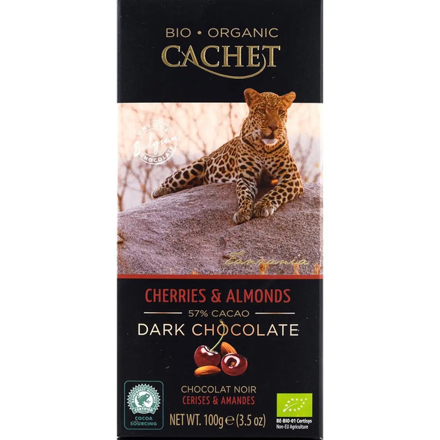 Шоколад черный с вишней и миндалем 57% 100г CACHET Organic – купить в ...