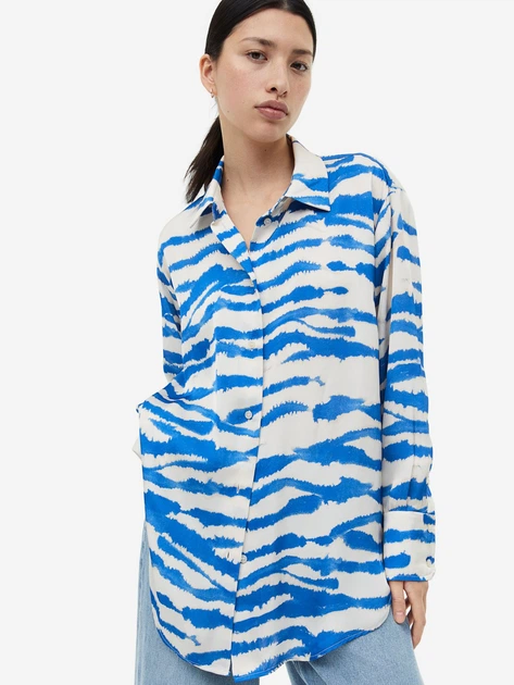 Рубашка оверсайз женская H&M A401-1161343 XL Кремовая с синим ...