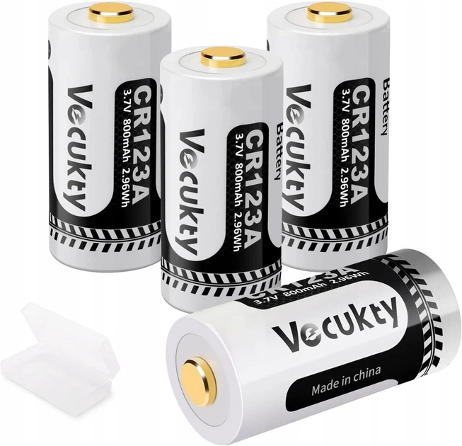 Комплект (4 шт) літієвих батарей з micro-USB роз'ємом Vecukty CR123A ...