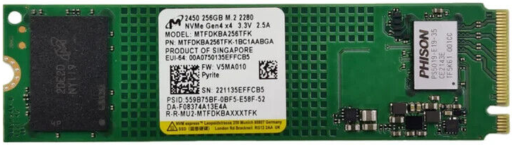 SSD накопитель Micron 256GB M.2 2280 PCIe NVMe (MTFDKBA256TFK) – фото ...