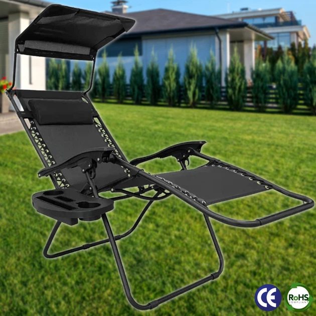 Складной Садовый Шезлонг с Козырьком с Подстаканником до 120 кг Zero Gravity XXL Лежак для Дачи ...