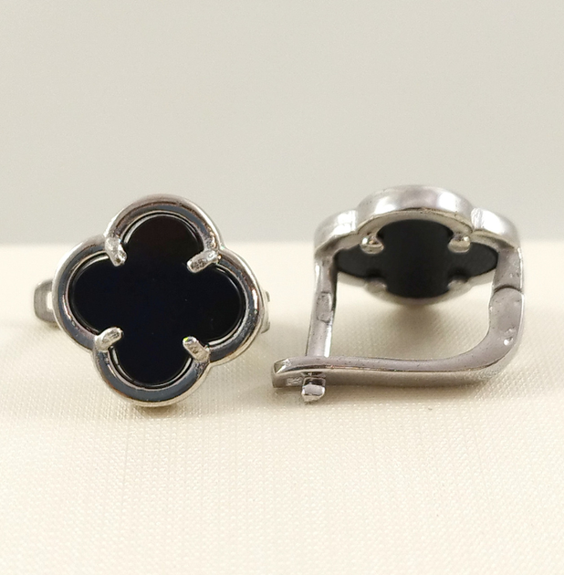 Серьги серебряные с ониксом "Клевер" КЛА/С1-он от продавца: Cat&Jewerly ...