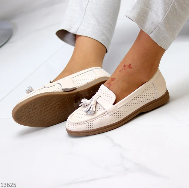 Туфли женские кожаные бежевые перфорацией 38 размер (Код 070.38) – Оригинальная обувь | ROZETKA