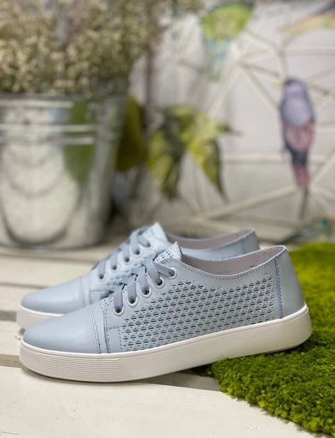 Жіночі блакитні кеді з перфорацією з натуральної шкіри Prellesta 402-57 ...